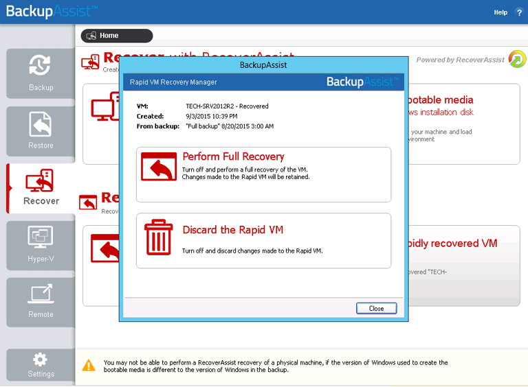 Hyper-V Backup Software - easy disaster recovery with BackupAssist